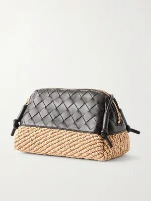 Bottega Veneta Concert Intrecciato Leather And Raffia Pouch
