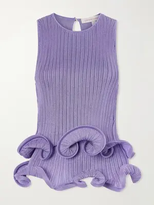 Carolina Herrera Tiered Ruffled Ribbed-knit Blouse