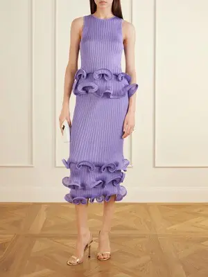 Carolina Herrera Tiered Ruffled Ribbed-knit Blouse