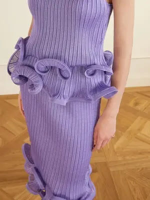 Carolina Herrera Tiered Ruffled Ribbed-knit Blouse