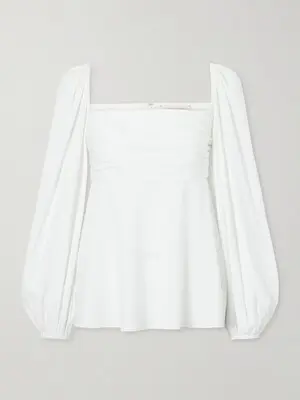 Carolina Herrera Cotton-blend Poplin Blouse With Voluminous Sleeves - White