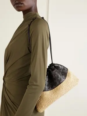 Bottega Veneta Medium Intrecciato Leather And Raffia Clutch