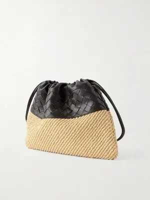 Bottega Veneta Medium Intrecciato Leather And Raffia Clutch