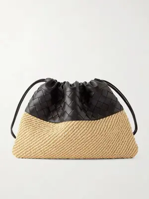 Bottega Veneta Medium Intrecciato Leather And Raffia Clutch - Neutrals