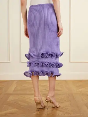Carolina Herrera Tiered Ruffled Ribbed-knit Midi Skirt