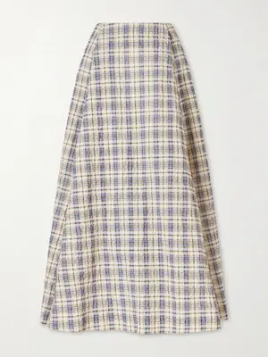 Bernadette Bernadette Checked Seersucker Maxi Skirt Neutrals
