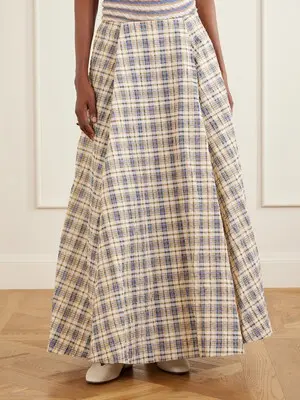 Bernadette Checked Seersucker Maxi Skirt - Neutrals