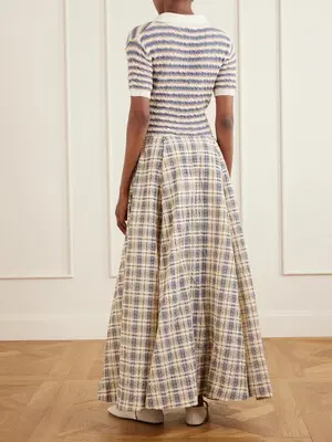 Bernadette Checked Seersucker Maxi Skirt - Neutrals