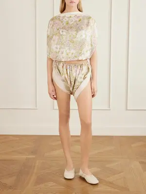 Calvin Klein Ruched Floral-print Silk Mini Shorts