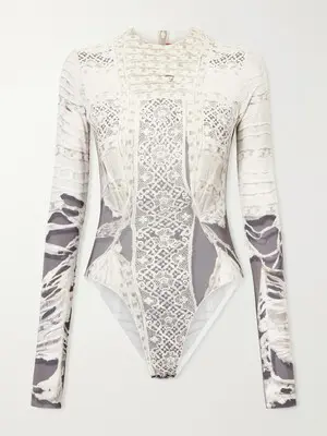 DILARA FINDIKOGLU Past Edges' Lace-trimmed Stretch-jersey Bodysuit