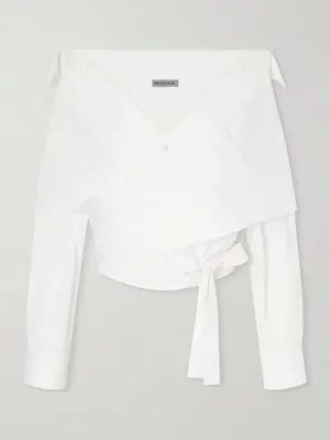 Balenciaga Off-the-shoulder Cotton Poplin Blouse - White