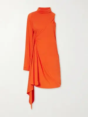 Balenciaga One-sleeve Draped Cotton-jersey Mini Dress - Orange