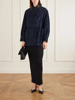 Nour Hammour Grange Gathered Suede Jacket With Leather Trim - Blue