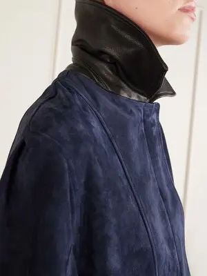 Nour Hammour Grange Gathered Suede Jacket With Leather Trim - Blue
