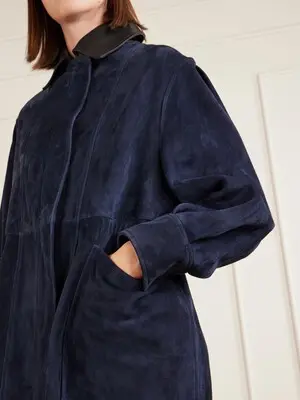 Nour Hammour Grange Gathered Suede Jacket With Leather Trim - Blue