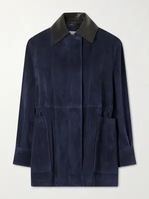 Nour Hammour Grange Gathered Suede Jacket With Leather Trim - Blue