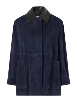 Nour Hammour Grange Gathered Suede Jacket With Leather Trim - Blue
