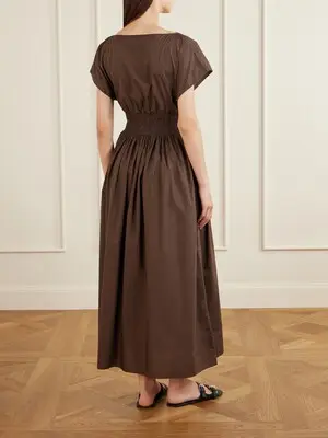 Matteau Shirred Organic Cotton-poplin Maxi Dress - Brown