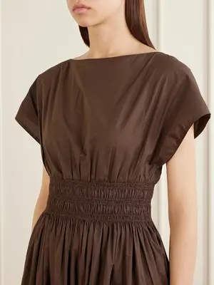 Matteau Shirred Organic Cotton-poplin Maxi Dress - Brown