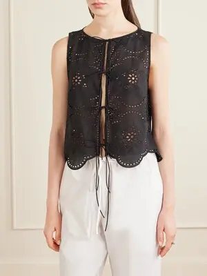 Matteau Scalloped Broderie Anglaise Cotton Top - Black