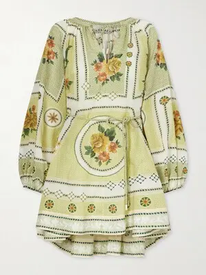 ALEMAIS Dixie Floral Ramie Mini Dress - Green