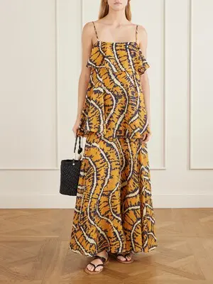 ALEMAIS Ripple Tiered Printed Ramie Maxi Dress