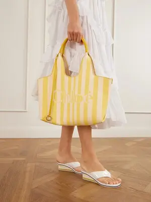 Chloé Striped Canvas Shoulder Bag With Leather Trim - Yellow