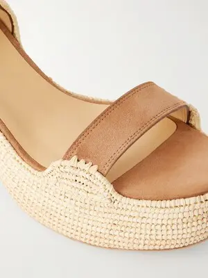 Gabriela Hearst Sardis Raffia-trimmed Suede Platform Wedge Sandals