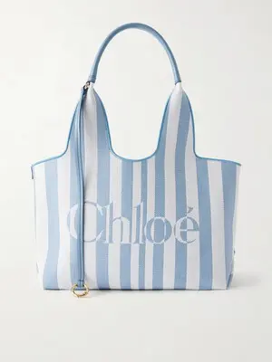 Chloé Striped Canvas Shoulder Bag With Leather Trim - Blue