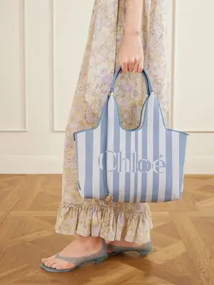 Chloé Striped Canvas Shoulder Bag With Leather Trim