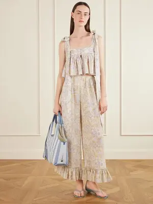Chloé Striped Canvas Shoulder Bag With Leather Trim