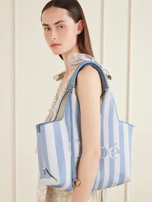 Chloé Striped Canvas Shoulder Bag With Leather Trim