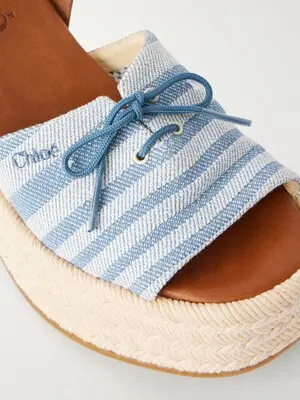 Chloé Striped Canvas Platform Sandals With Leather Trim - Blue
