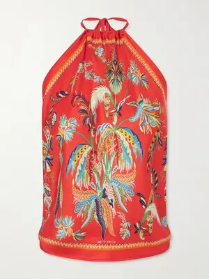 Etro Printed Silk-satin Halterneck Top - Red