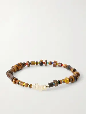 Luis Morais 14-karat Gold Tiger's Eye Beaded Bracelet - Brown
