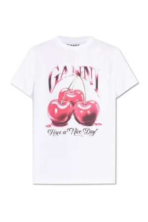 GANNI Organic Cotton Cherry Graphic T-shirt - White