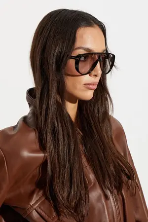 TOM FORD Oversized Full Rim Acetate Sunglasses With Metal Elements