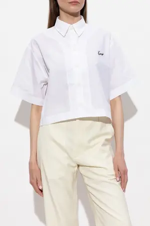 Kenzo Cropped Short Sleeve Shirt With Embroidered Logo