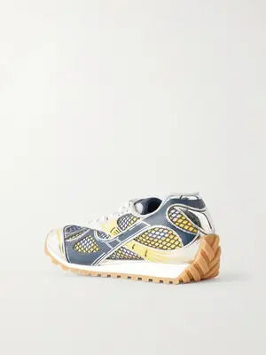 Bottega Veneta Orbit Metallic Rubber And Mesh Sneakers