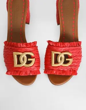 Dolce & Gabbana Raffia Mules With Dg Logo