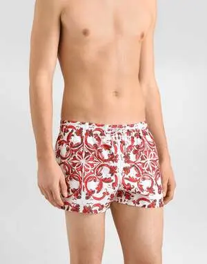 Dolce & Gabbana Majolica Print Swim Boxer Shorts With Logo Drawstring - Multicolor