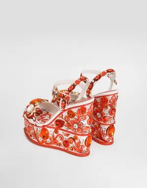 Dolce & Gabbana Majolica-print Brocade Embellished Wedge Sandals