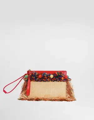 Dolce & Gabbana Raffia Toiletry Bag With Fringes
