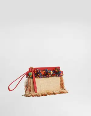 Dolce & Gabbana Raffia Toiletry Bag With Fringes