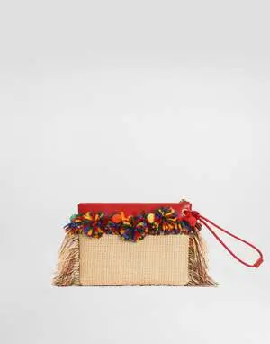 Dolce & Gabbana Raffia Toiletry Bag With Fringes