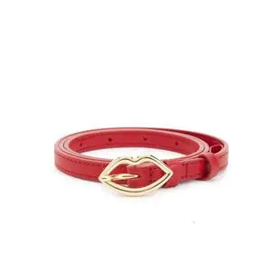 Lulu Guinness Skinny Leather Belt With Gold Lip Buckle