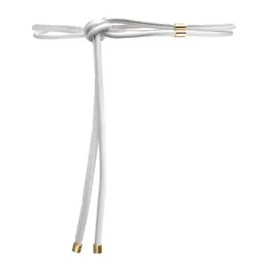 BELTBE Skinny Leather Wrap Belt With Gold Tone Hardware - White