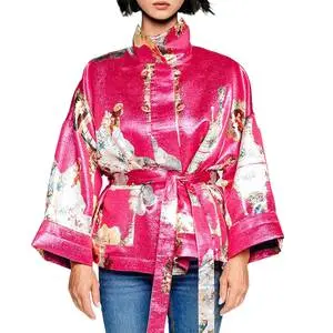 MAXJENNY Printed Metallic Jacquard Boxy Jacket - Pink