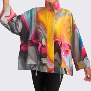 MAXJENNY Smokeflow Watercolour Print Boxy Jacket - Orange/yellow