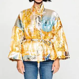 MAXJENNY Square Boxy Jacket En Roof" Printed Metallic Polyester Jacket - Gold